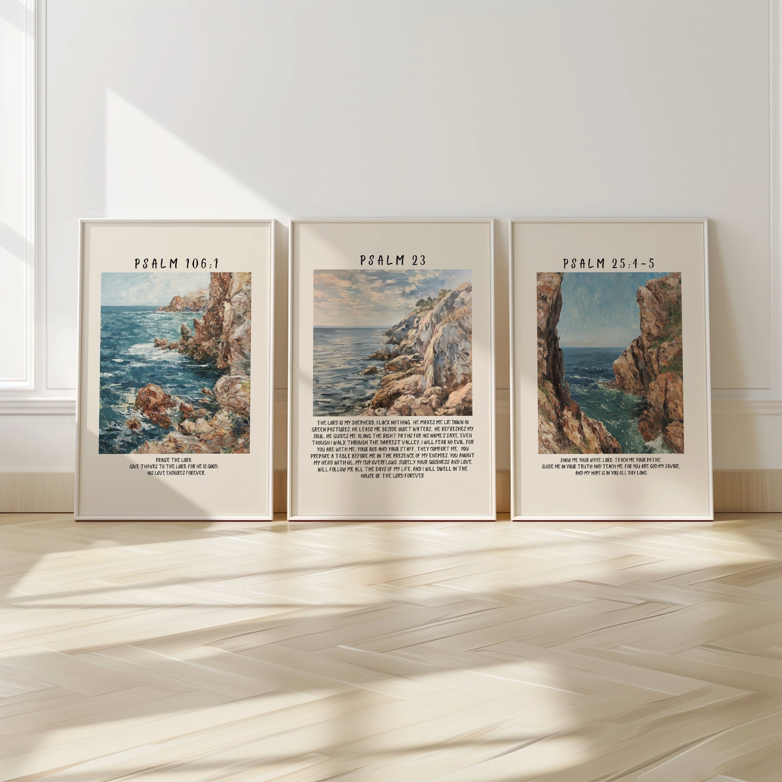 Set of 3 Scripture Art, Vintage Coastal Gallery Wall, Bible Verse ...