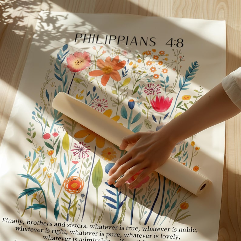 Philippians 4:8 Floral Bible Verse Print – Botanical Scripture Wall Art ...