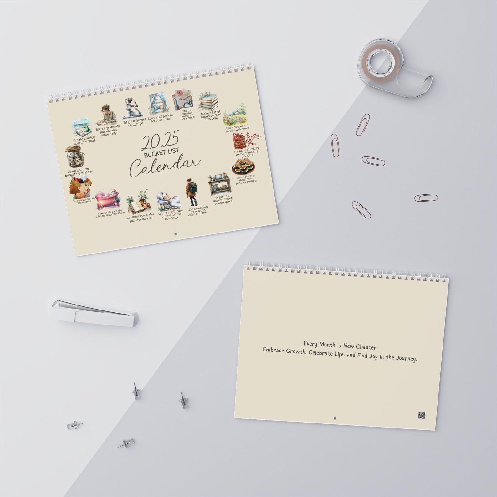 2025 Bucket List Wall Calendar Monthly Goals Planner, Motivational ...