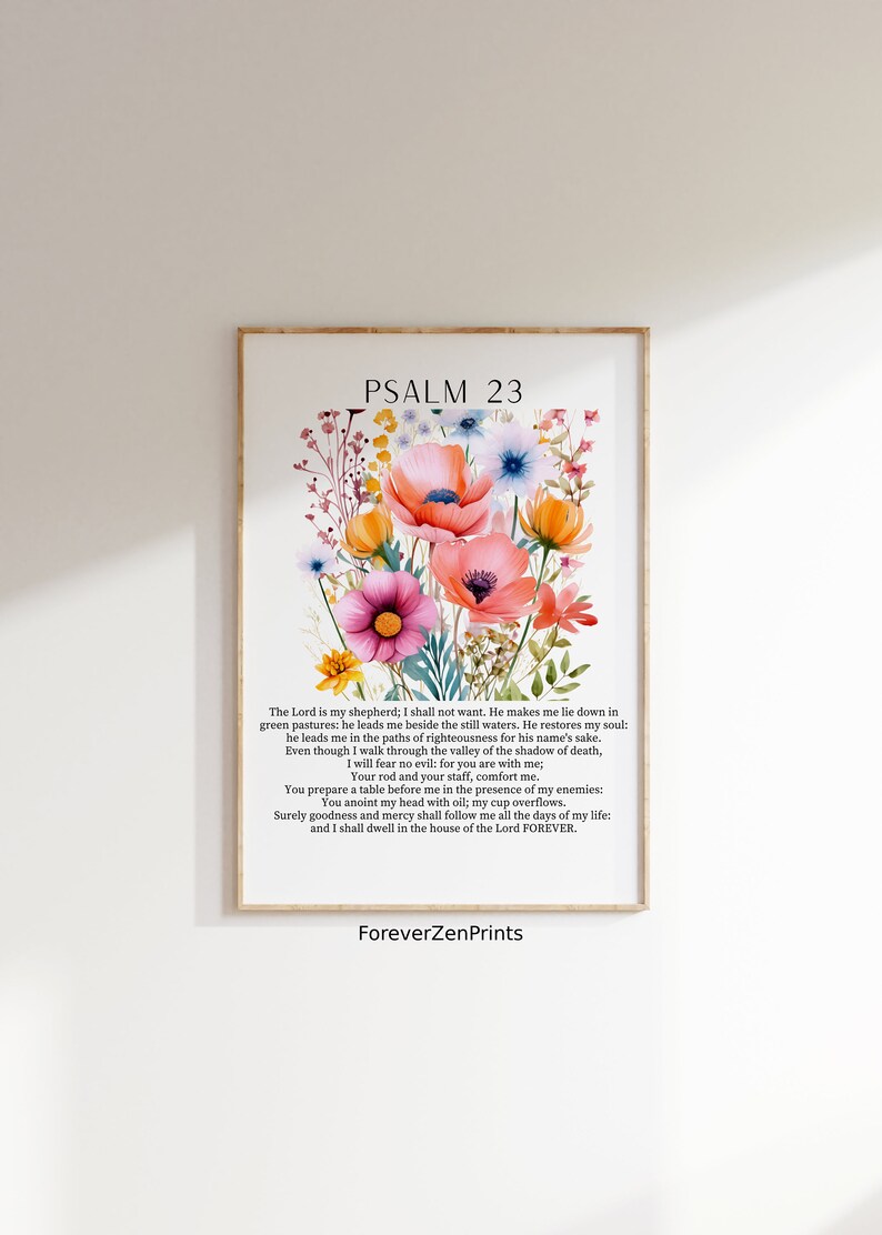PSALM 23 Floral Scripture Art Bible Quote Wall Art Modern Christian Art ...