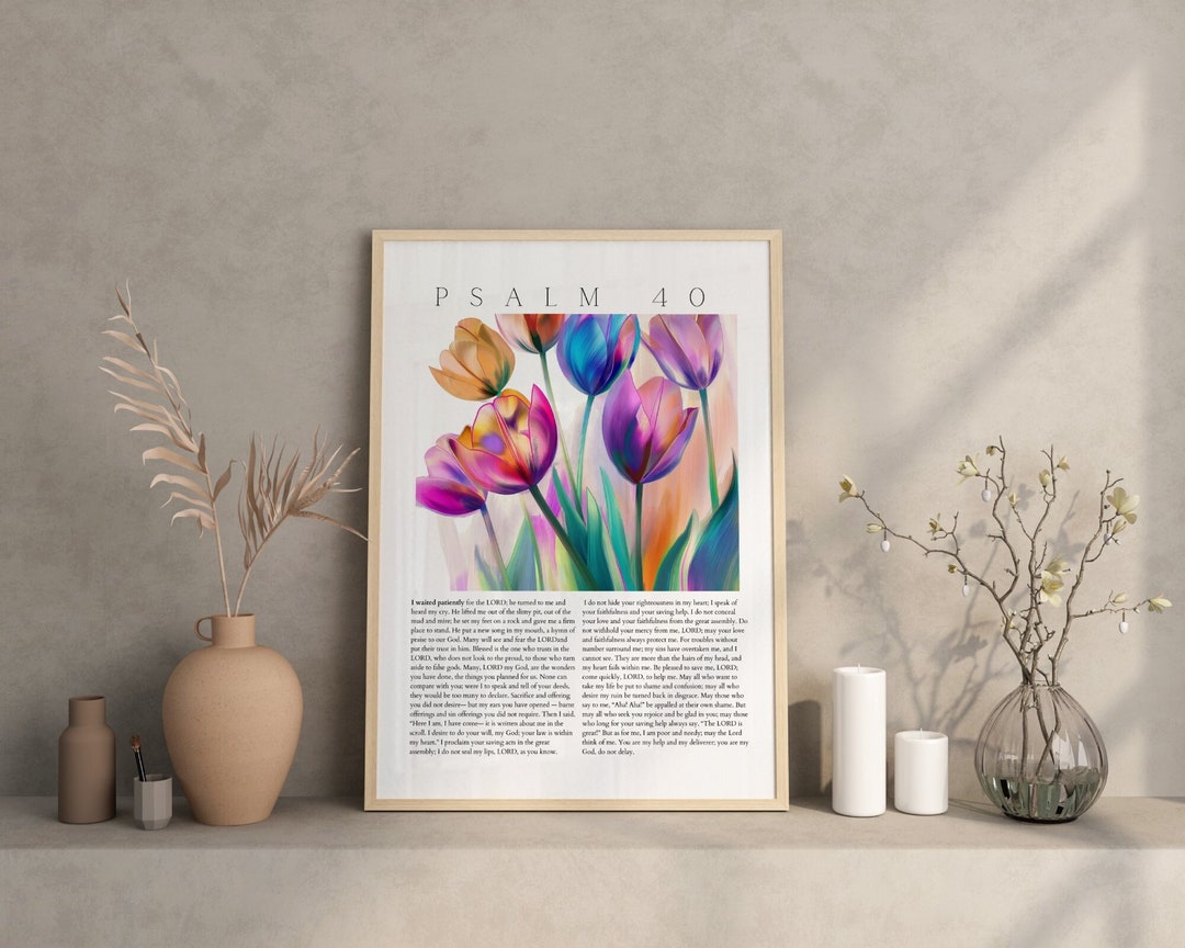 Floral Scripture Art With Psalm 40, Bible Verse Wall Art, Spring Floral ...