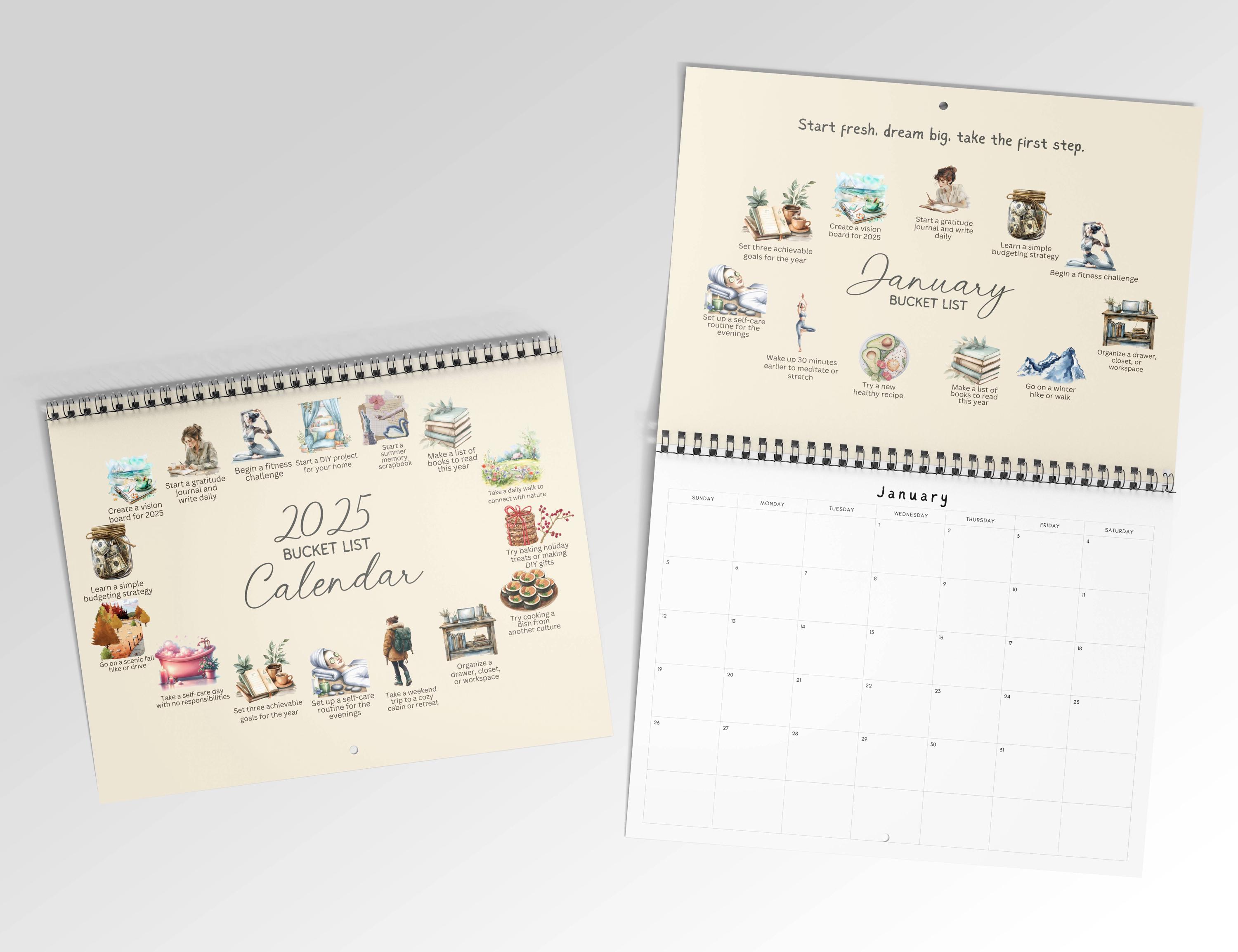 2025 Bucket List Wall Calendar Monthly Goals Planner, Motivational ...