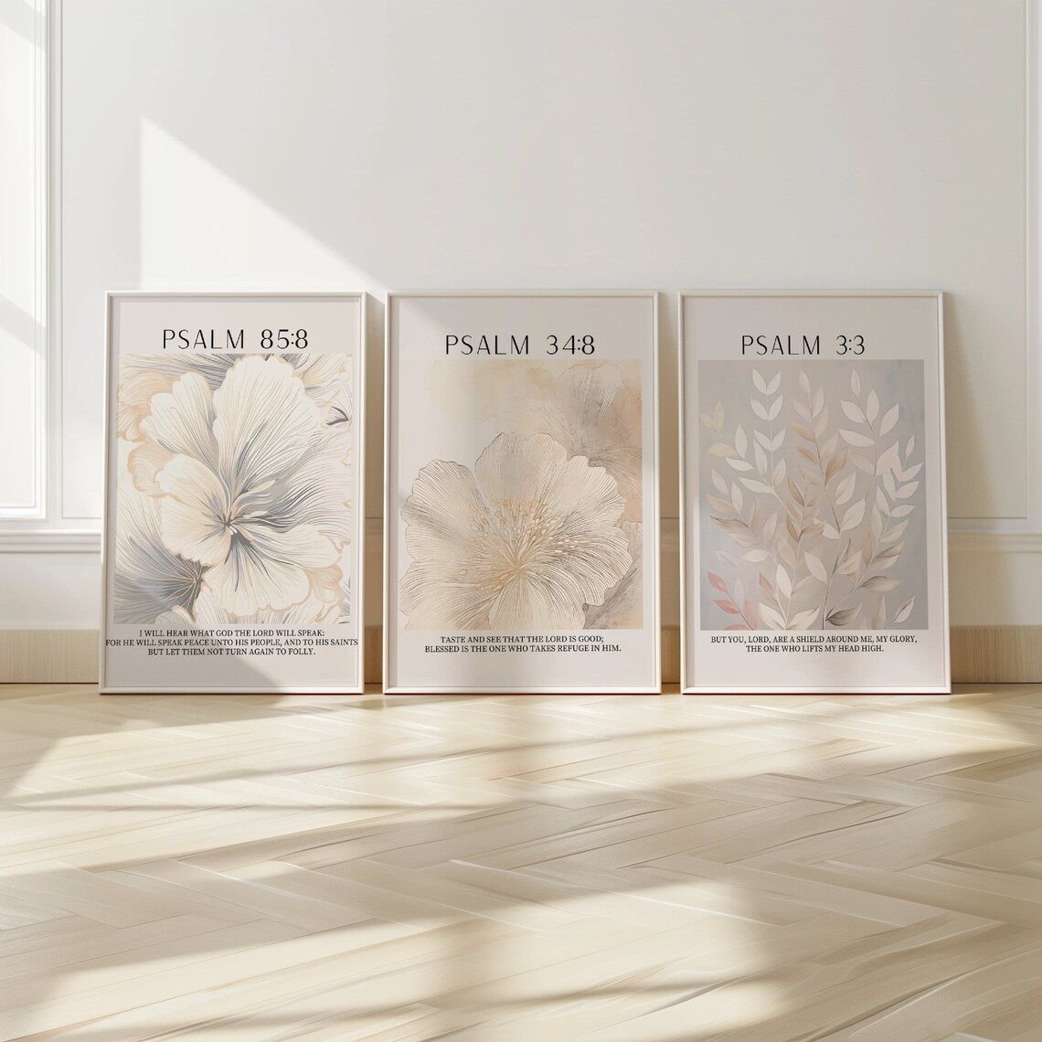 Abstract Floral Set of 3 Wall Art, Elegant Flowers Posters, Scripture ...