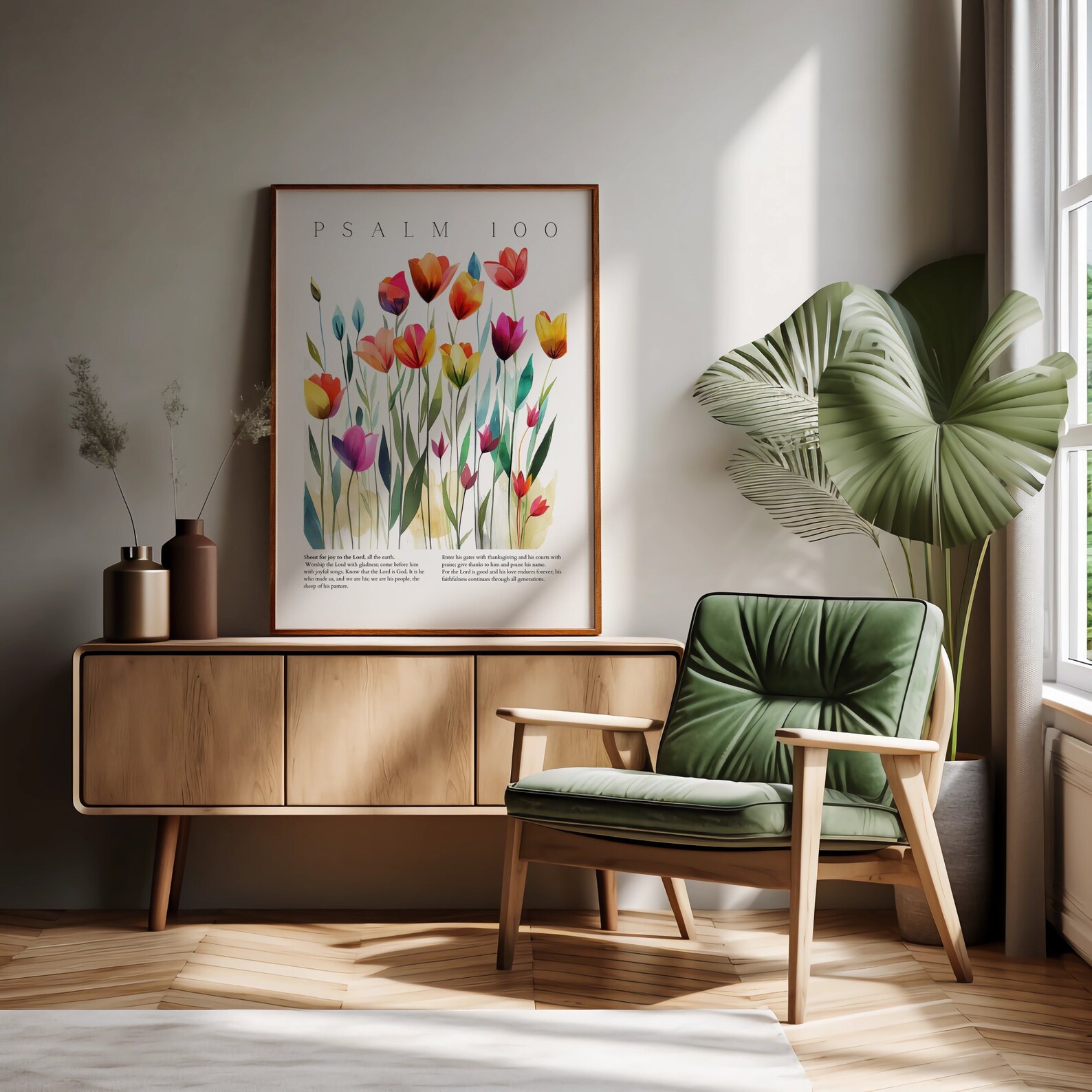 Psalm 100 Bible Verse Wall Art, Spring Floral Print, Christian Modern ...