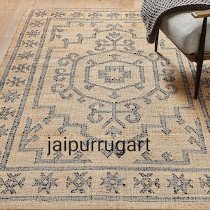9x15 Jute Rug Ivory Black Flower Natural Jute High Quality Hand Woven ...