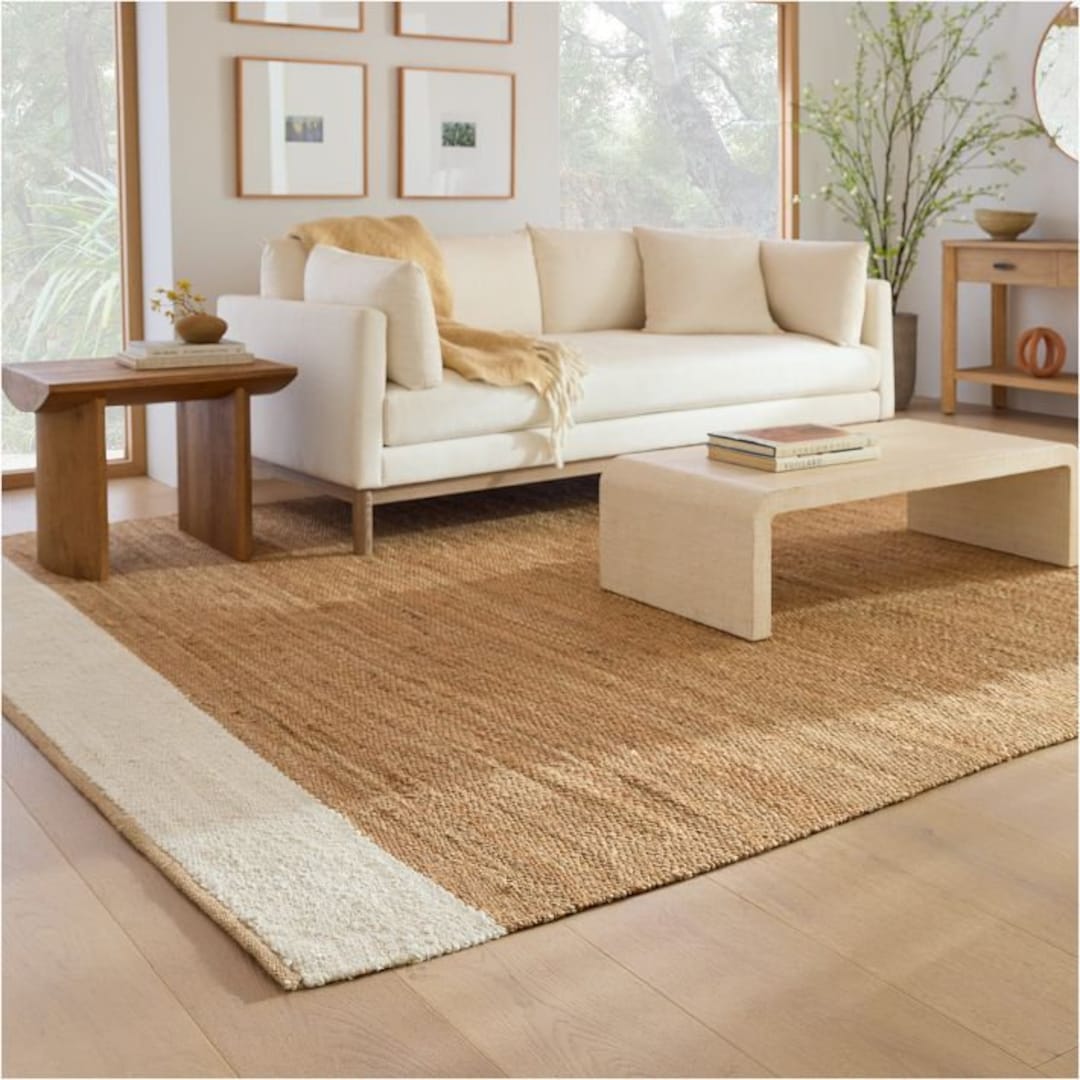 Handwoven Natural Jute Rug, Handmade Hemp Rug Custom Size Rug Vintage ...