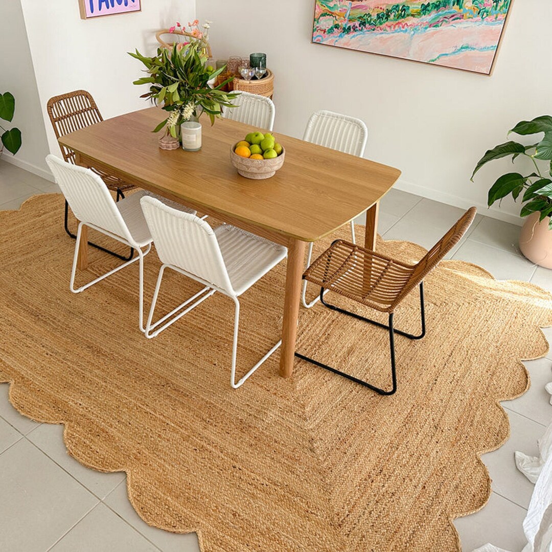 Scalloped Hand Braided Natural Jute Rug Handmade Jute Rug Jute Area Rug ...