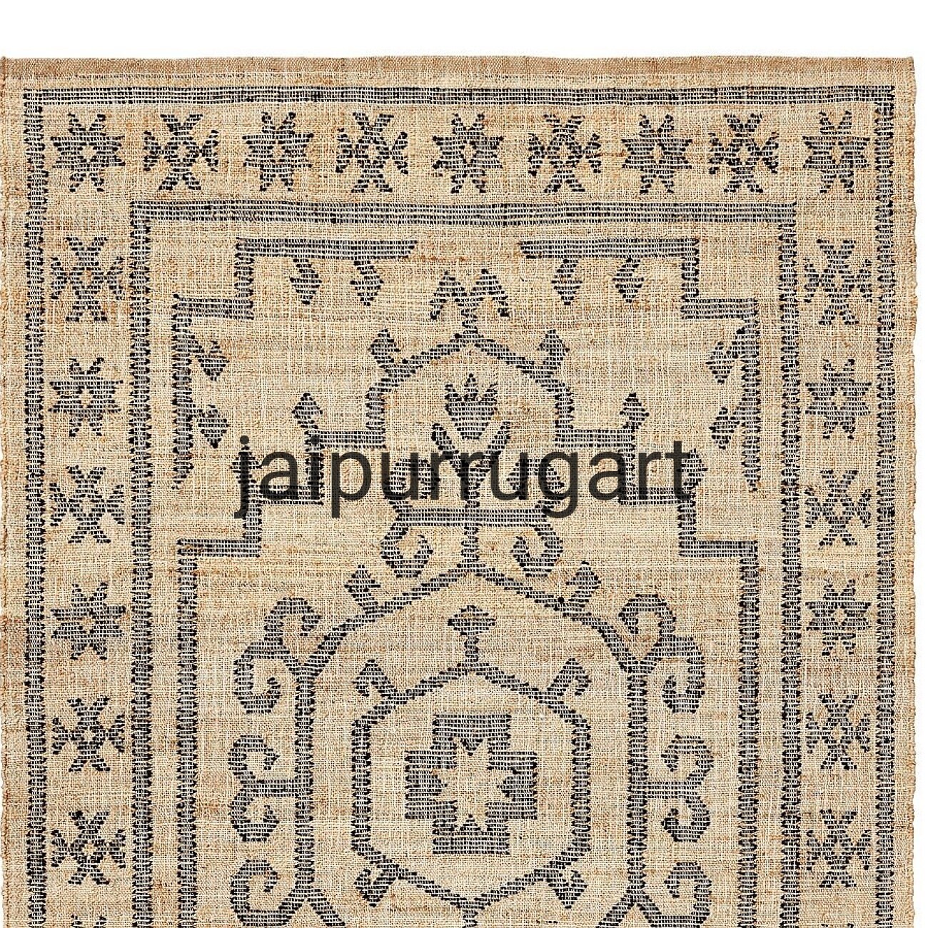 9x15 Jute Rug Ivory Black Flower Natural Jute High Quality Hand Woven ...