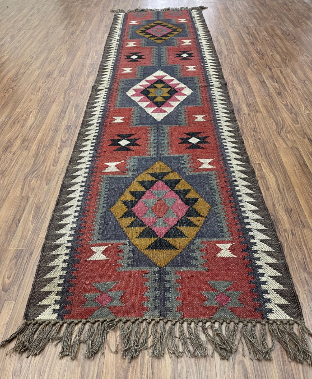 Wool Jute Kilim Dhurrie | Handwoven Wool Jute Runner Bohemian Eco ...