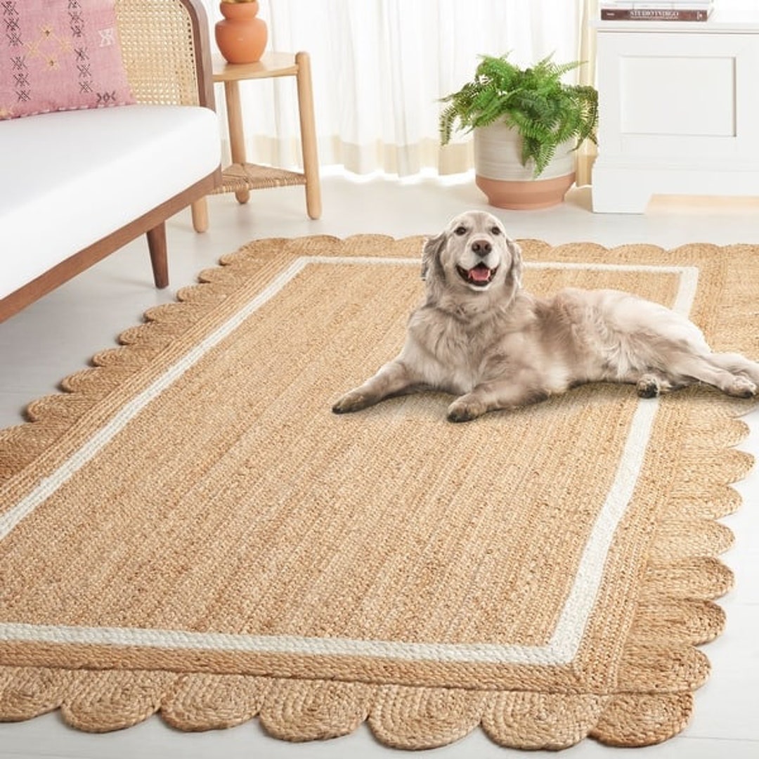 Off White Scalloped Jute Rug, Scallop Edge Rug, Jute Scalloped Rug ...
