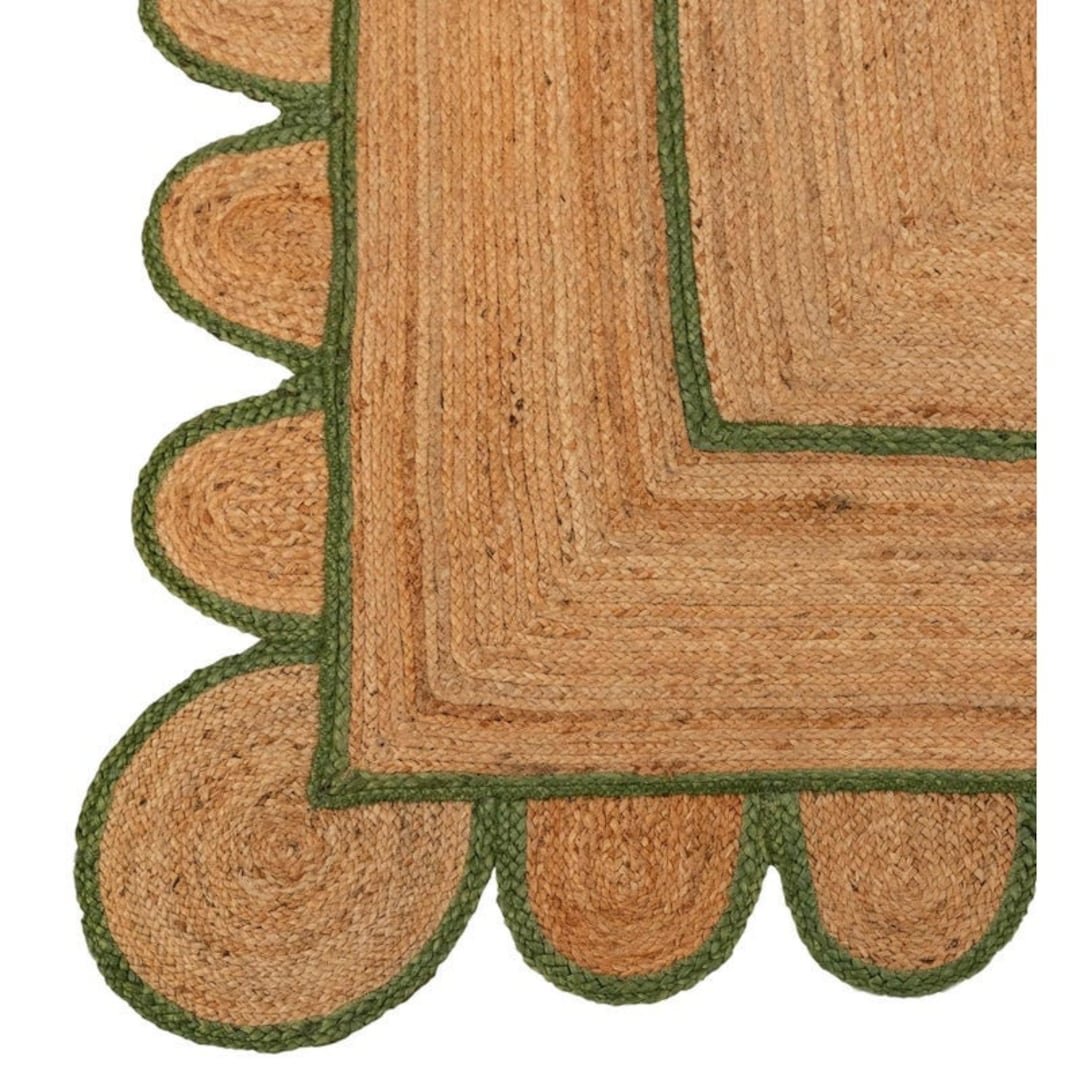 Green Scalloped Jute Rug, Scallop Edge Rug, Jute Scalloped Rug, Boho ...