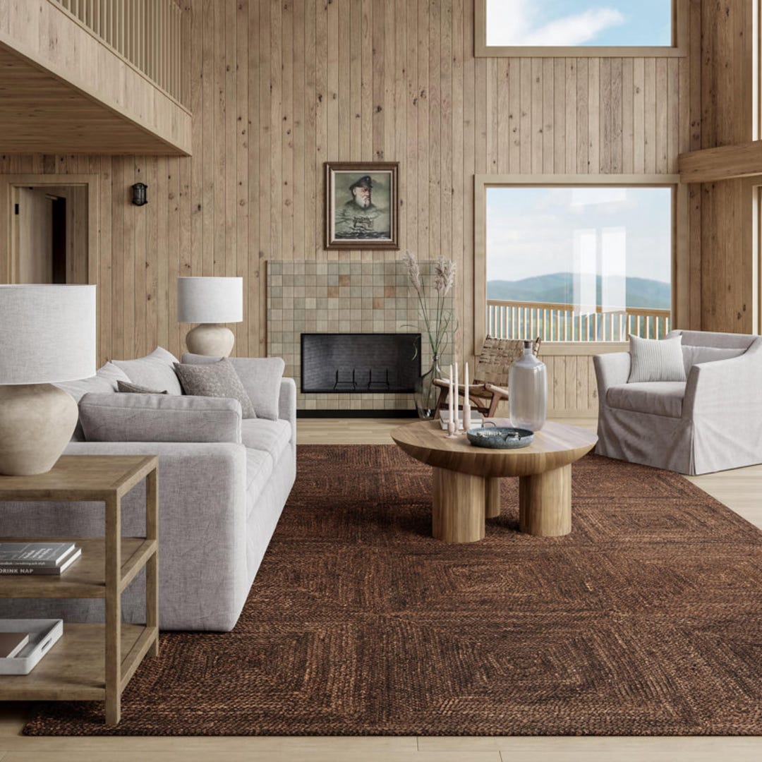 Chocolate Brown Jute Rug Braided Rug Bohemian Jute Rug Rectangular Jute ...