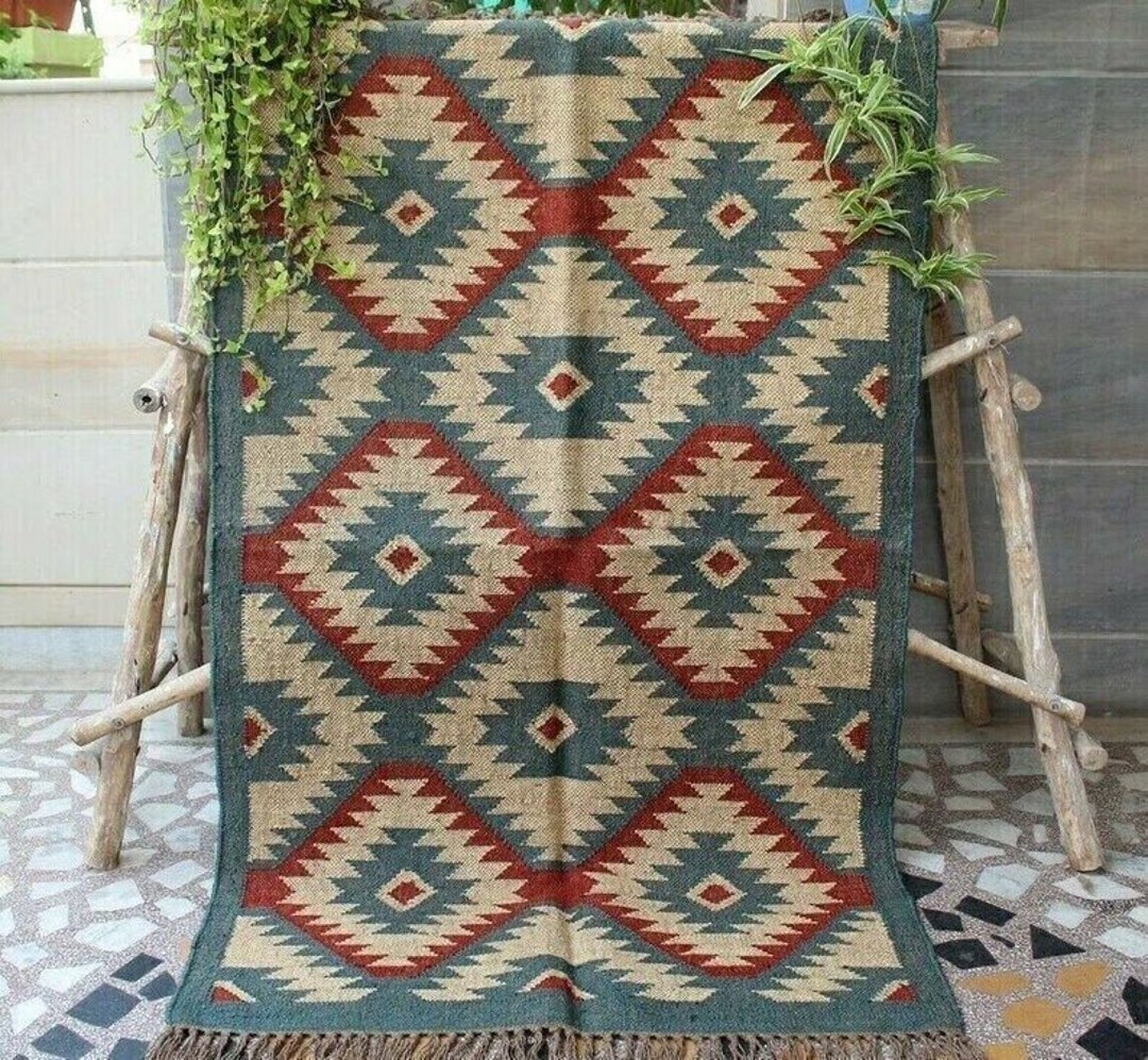 Flatweave Rug Klim Runner Handwoven Wool Jute Rug Handmade Klim Dhurrie ...