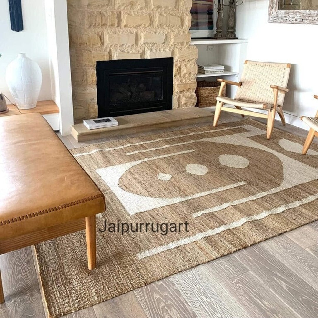 Handwoven Cotton Jute Rug | Natural Fiber Area Rug for Living Room ...