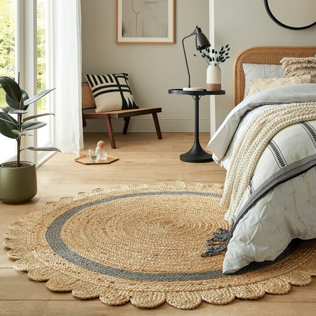 Natural Fiber Scalloped Jute Round Rug - Scalloped Round Rug, Scallop ...