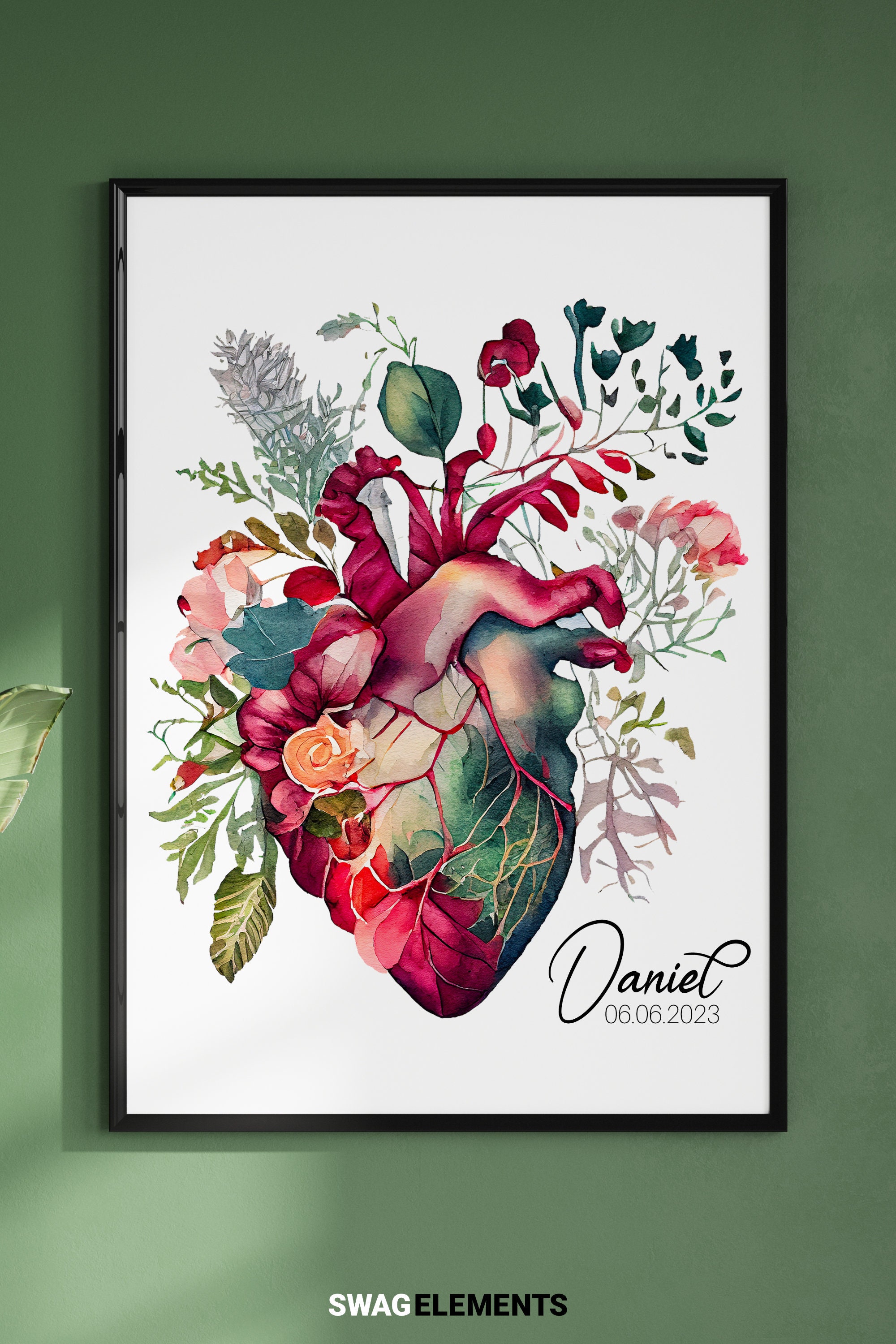 Heart Attack Survivor Artwork Framed Canvas Floral Anatomical Heart ...