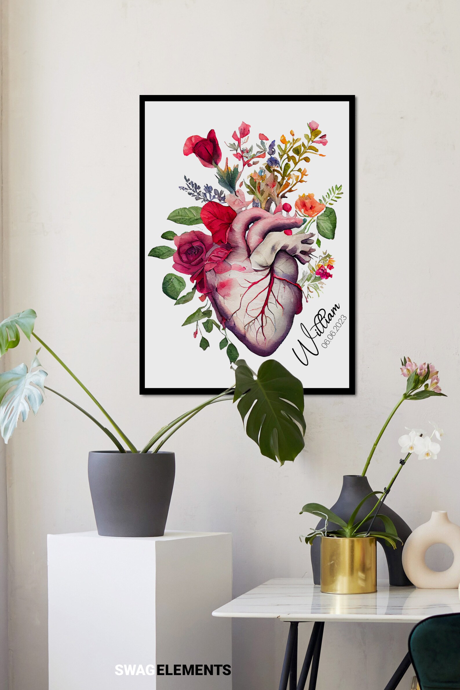 Heart Attack Survivor Artwork Framed Canvas Floral Anatomical Heart ...