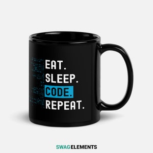 Black Coder Mug Eat Sleep Code Repeat Mug Java Programmer Gift Software ...
