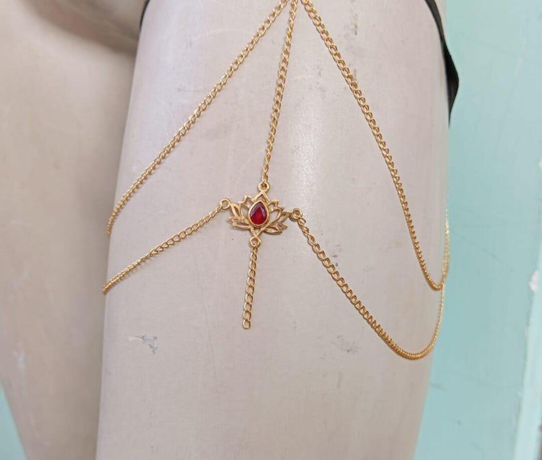 Gold Thigh Chain Initial With Ruby Stone , Body Chain, , Sexy Leg Chain ...