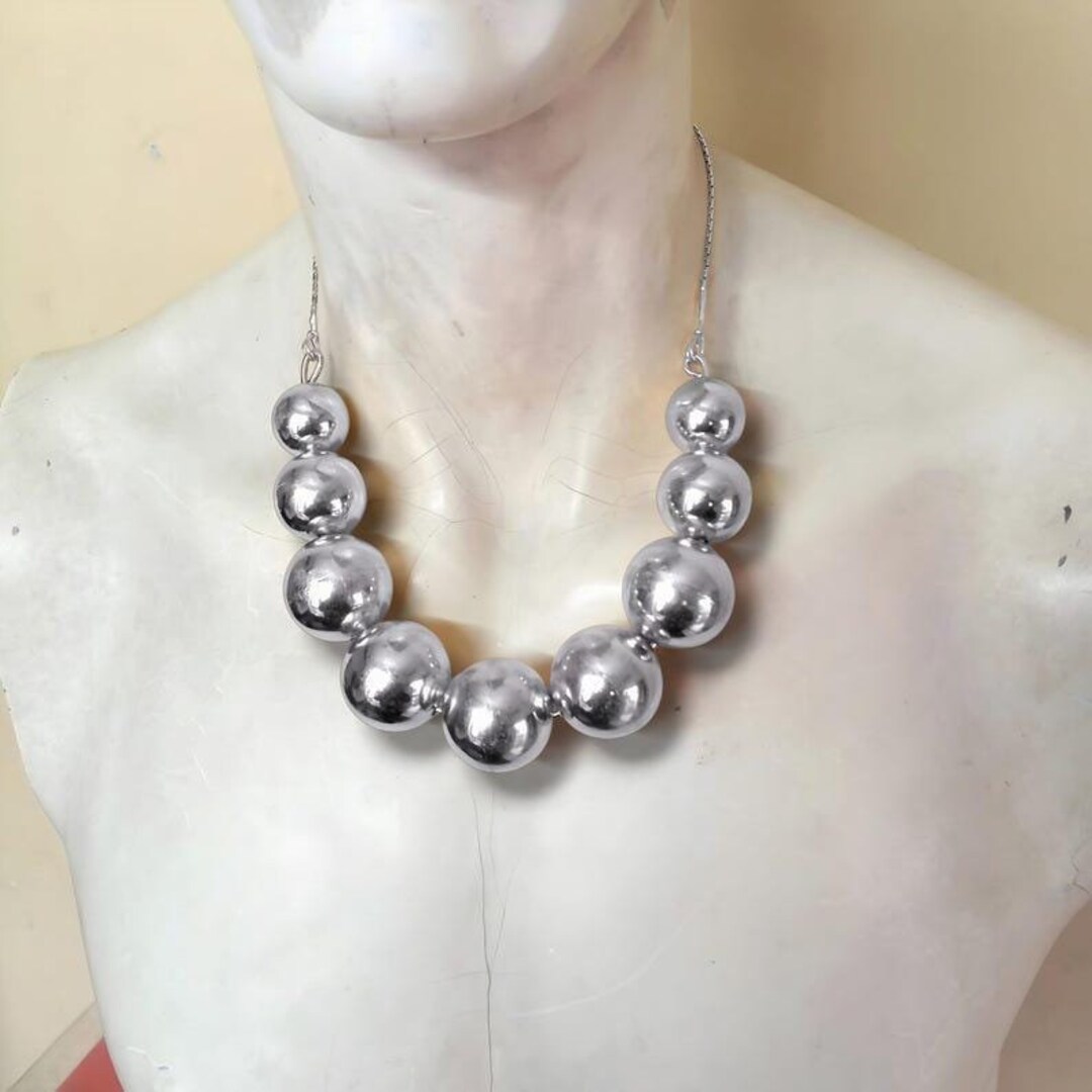 Big Silver Ball Necklace, Large Ball Necklace, Smooth, Corrugated, Bold ...