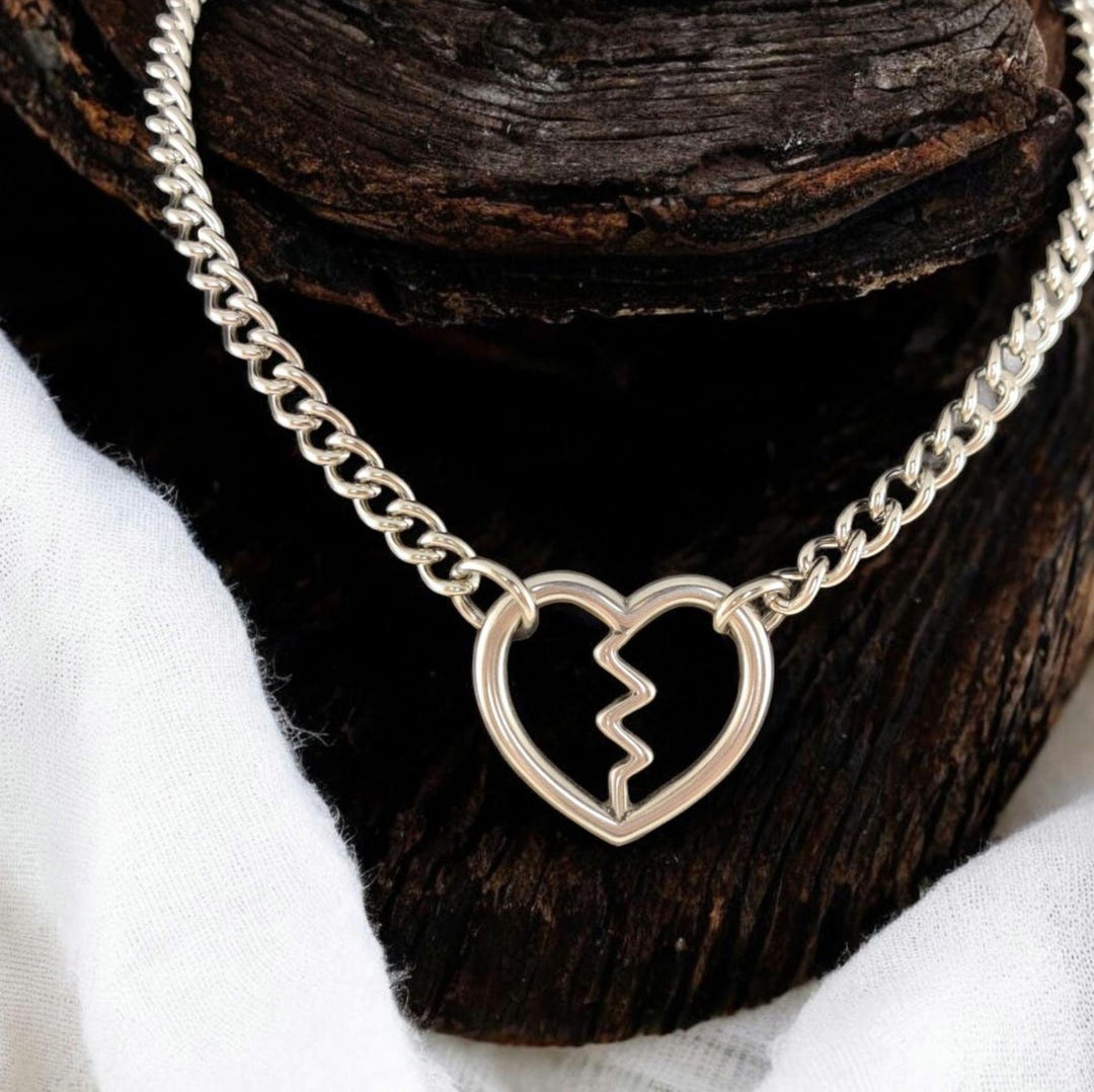 Broken-heart Chain Necklace, Silver Necklace Long Length, Handmade ...