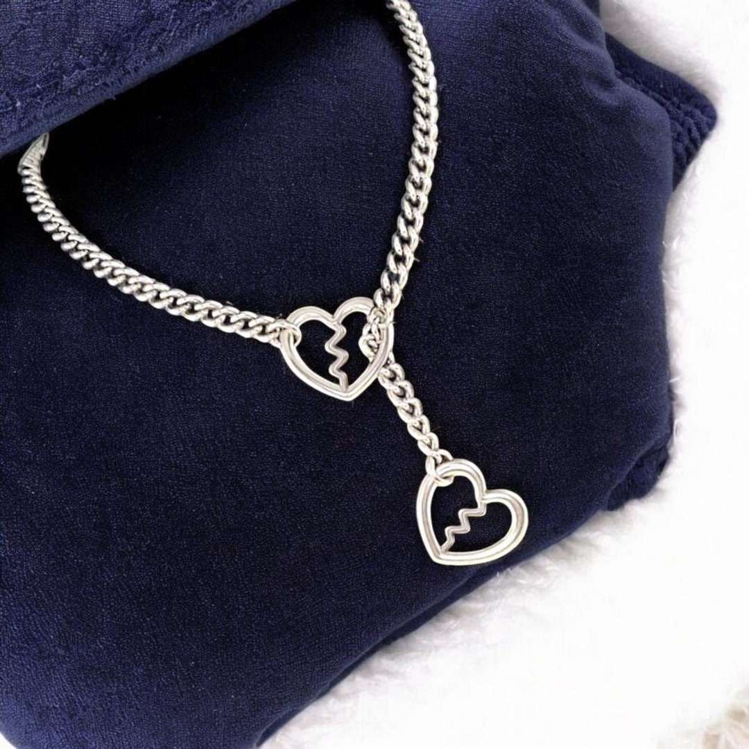 Broken-heart Slip Chain Necklace, Silver Necklace Long Length, Handmade ...