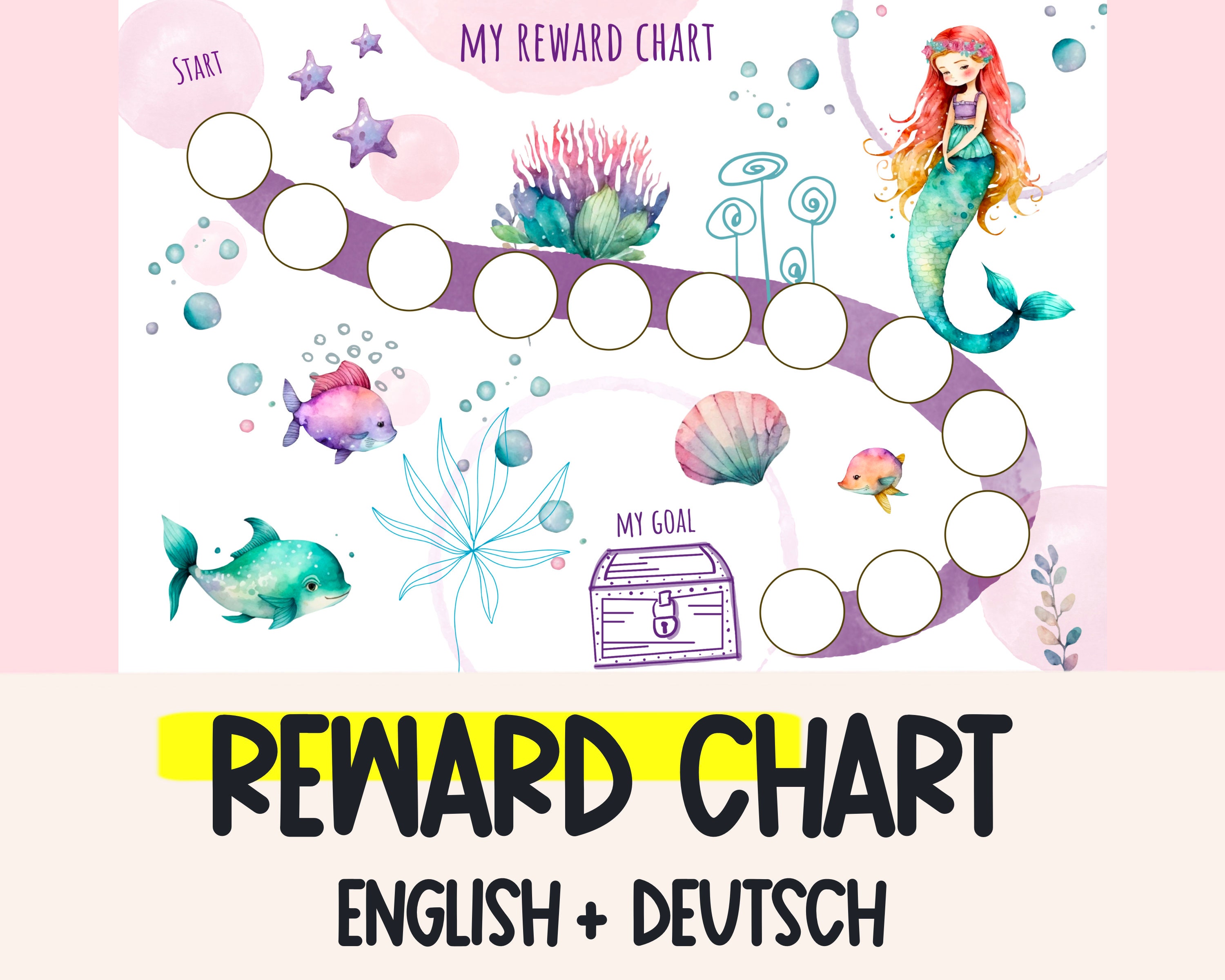 Reward Chart Girls Behavior Chart Mermaid Reward Stars for Kids Reward ...