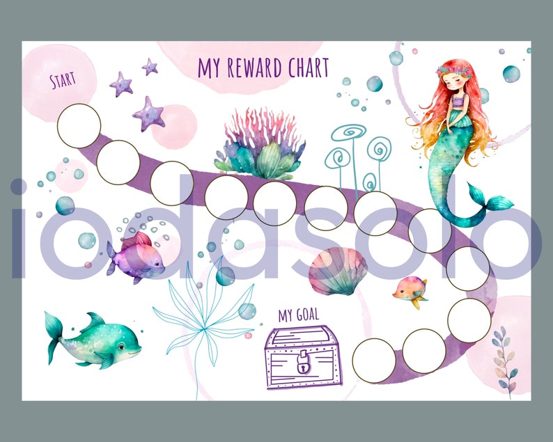 Reward Chart Girls Behavior Chart Mermaid Reward Stars for Kids Reward ...