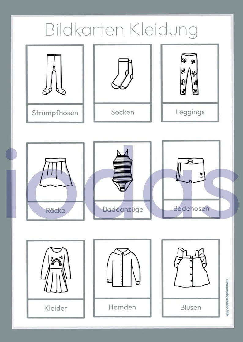 Bildkarten Kleidung Kinder Etiketten Kleiderschrank Montessori ...