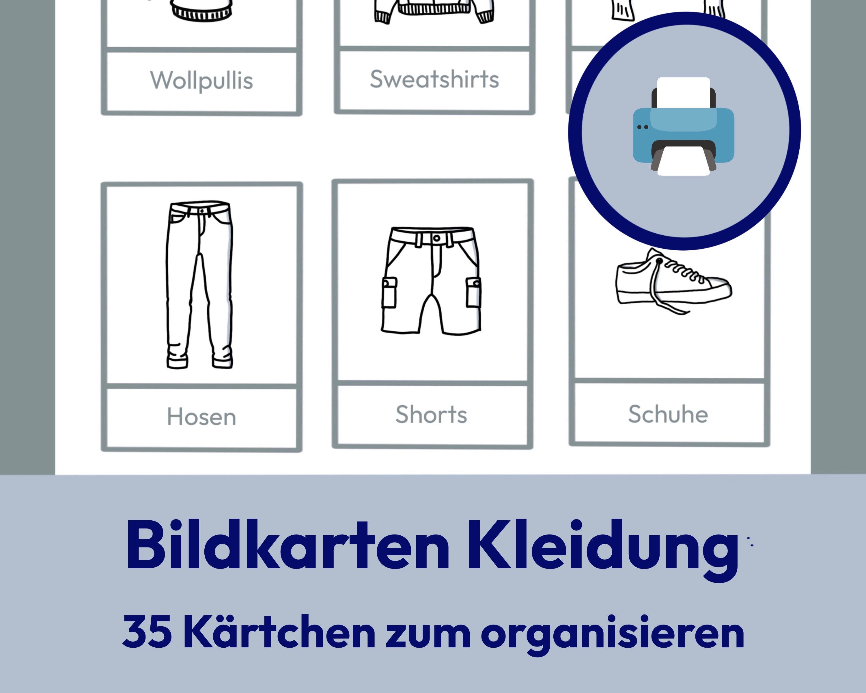 Bildkarten Kleidung Kinder Etiketten Kleiderschrank Montessori ...