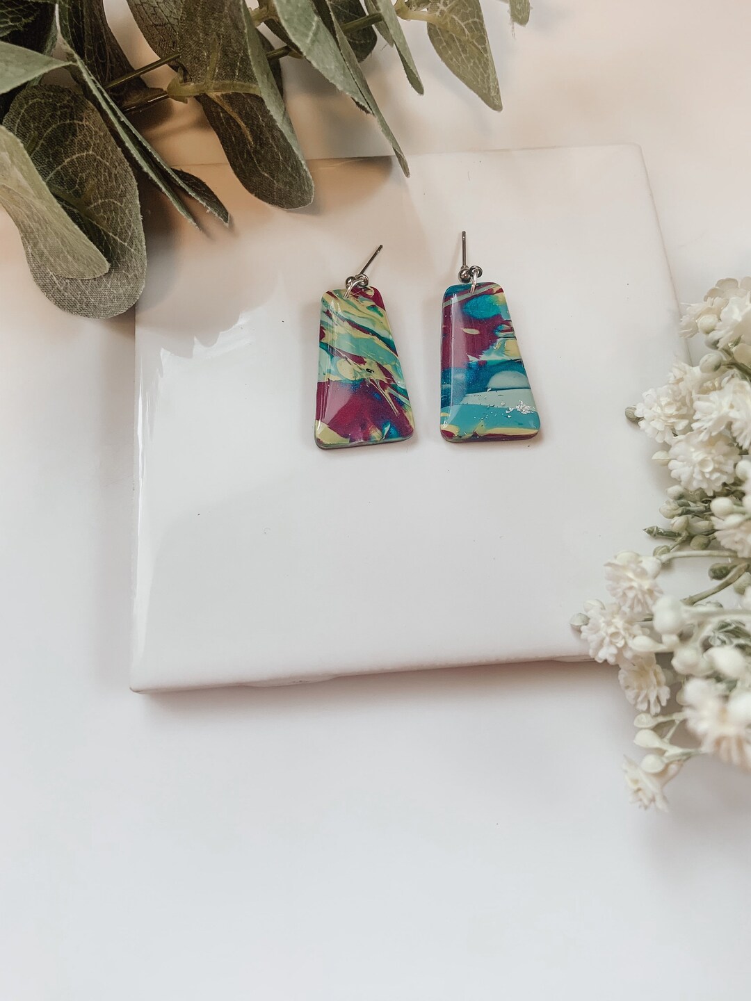 Multi Color Polymer Clay Trapezoid Earrings - Etsy