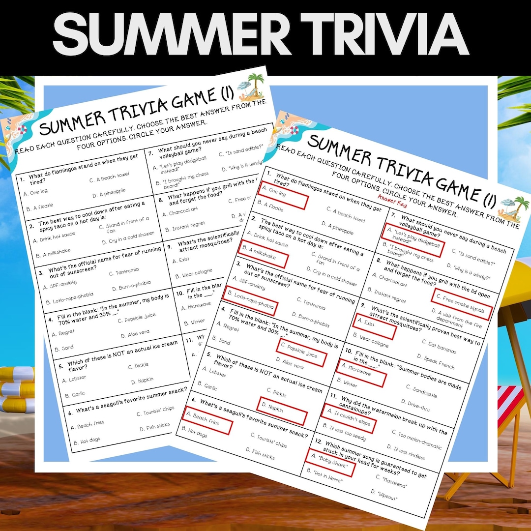 Summer Trivia Game Printable | Funny Multiple Choice Quiz | End-of-year ...