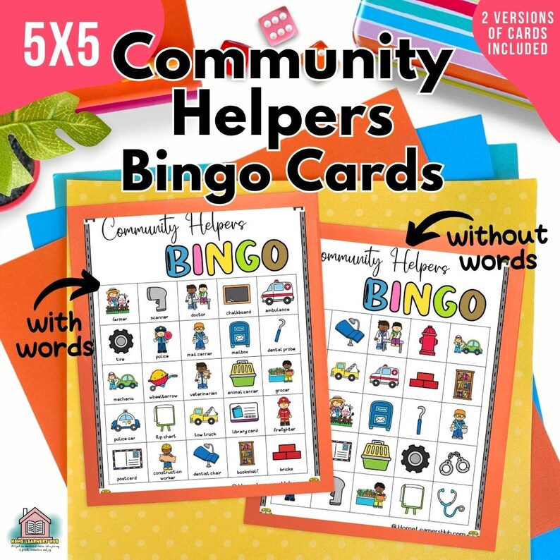 Community Helpers Bingo Cards 5x5 | Word + Picture Versions | Classroom ...
