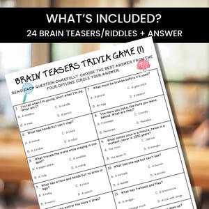 Brain Teasers Trivia Game | Fun Riddle Worksheets | Printable Kids Quiz ...