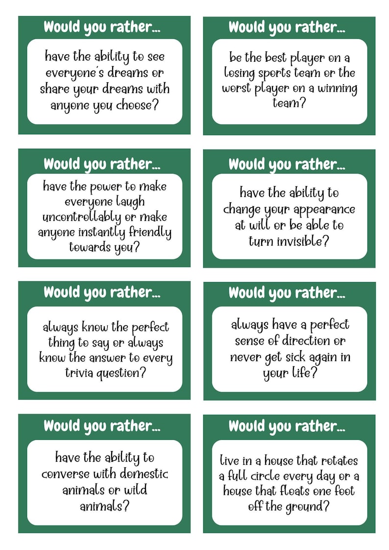 Would You Rather Cards| Road Trip Game and Questions| Travel Idea Fun ...