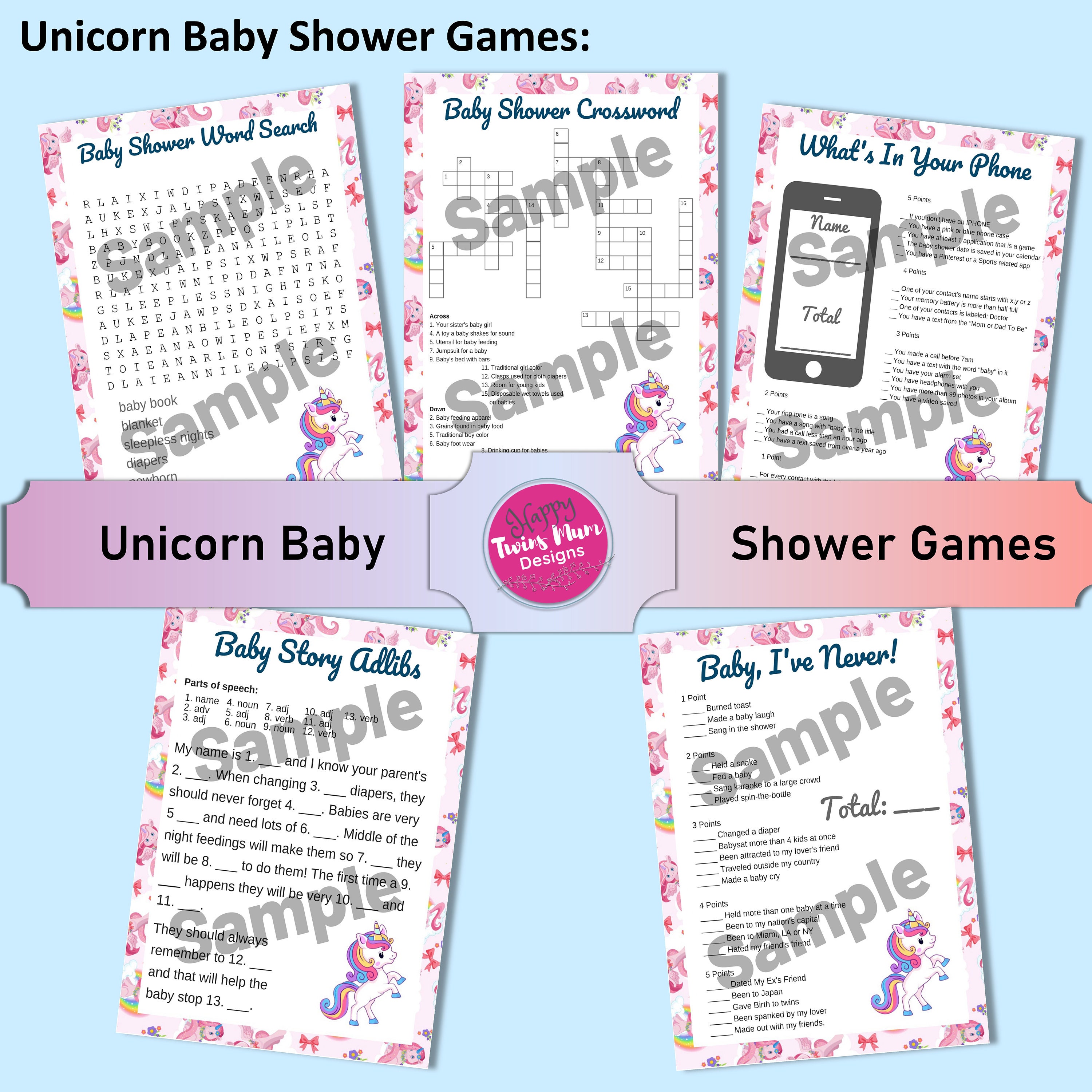Unicorn Baby Shower Games Unicorn Baby Shower Games Printable Fun ...
