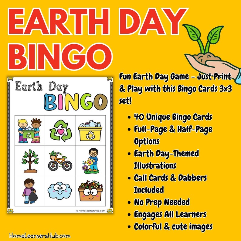Earth Day Bingo Game for Kids | Printable 3x3 Bingo Cards | Earth Day ...