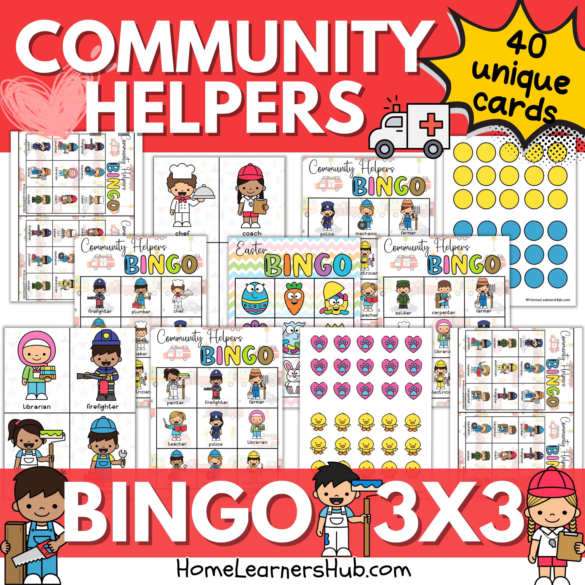 Community Helpers Bingo Cards 3x3 | Preschool & Kindergarten Activity ...