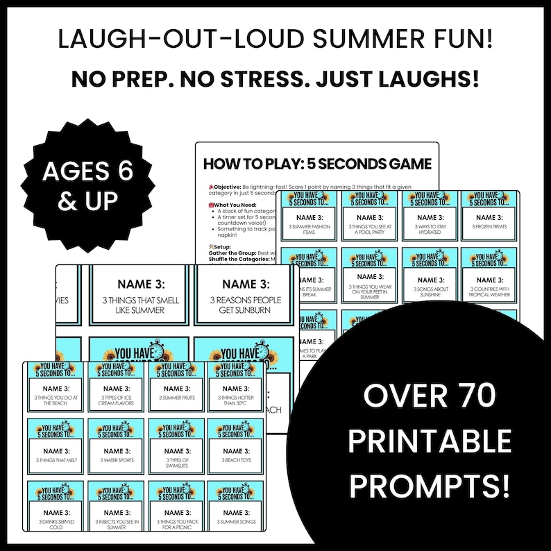5 Seconds Game - Summer Edition | Party Game | Printable Family Fun ...
