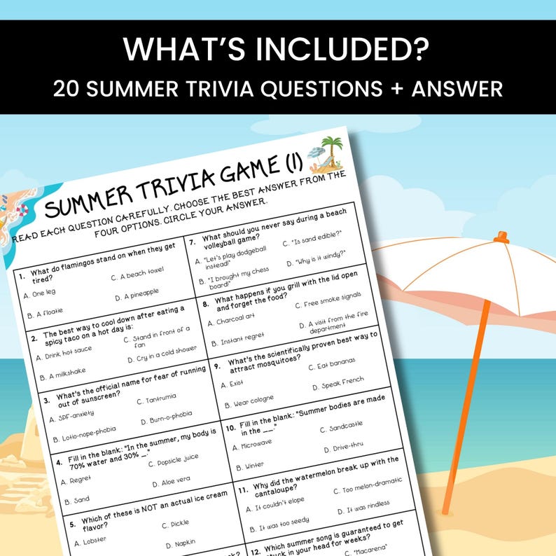 Summer Trivia Game Printable | Funny Multiple Choice Quiz | End-of-year ...