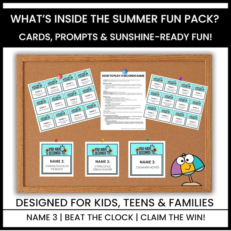 5 Seconds Game - Summer Edition | Party Game | Printable Family Fun ...