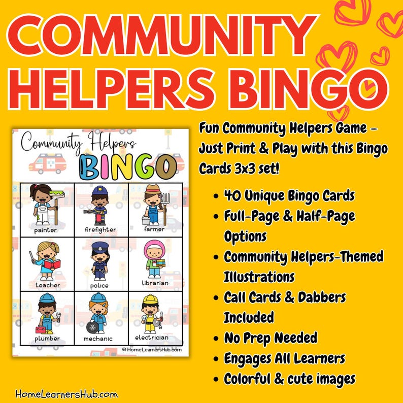 Community Helpers Bingo Cards 3x3 | Preschool & Kindergarten Activity ...