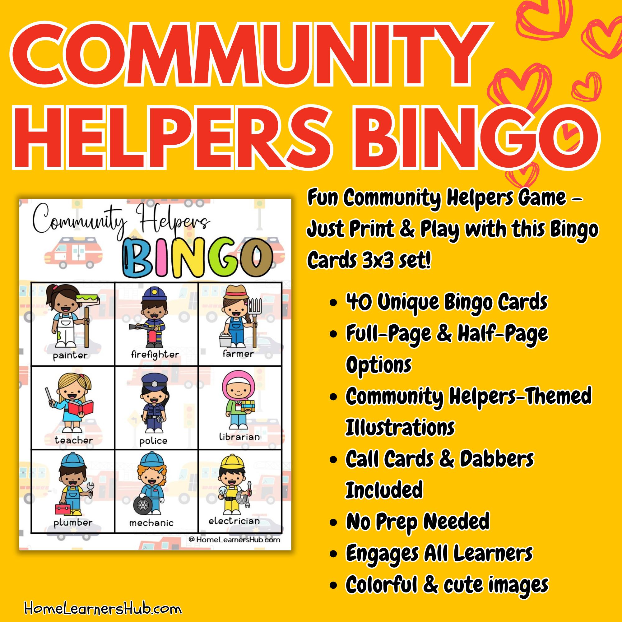 Community Helpers Bingo Cards 3x3 | Preschool & Kindergarten Activity ...