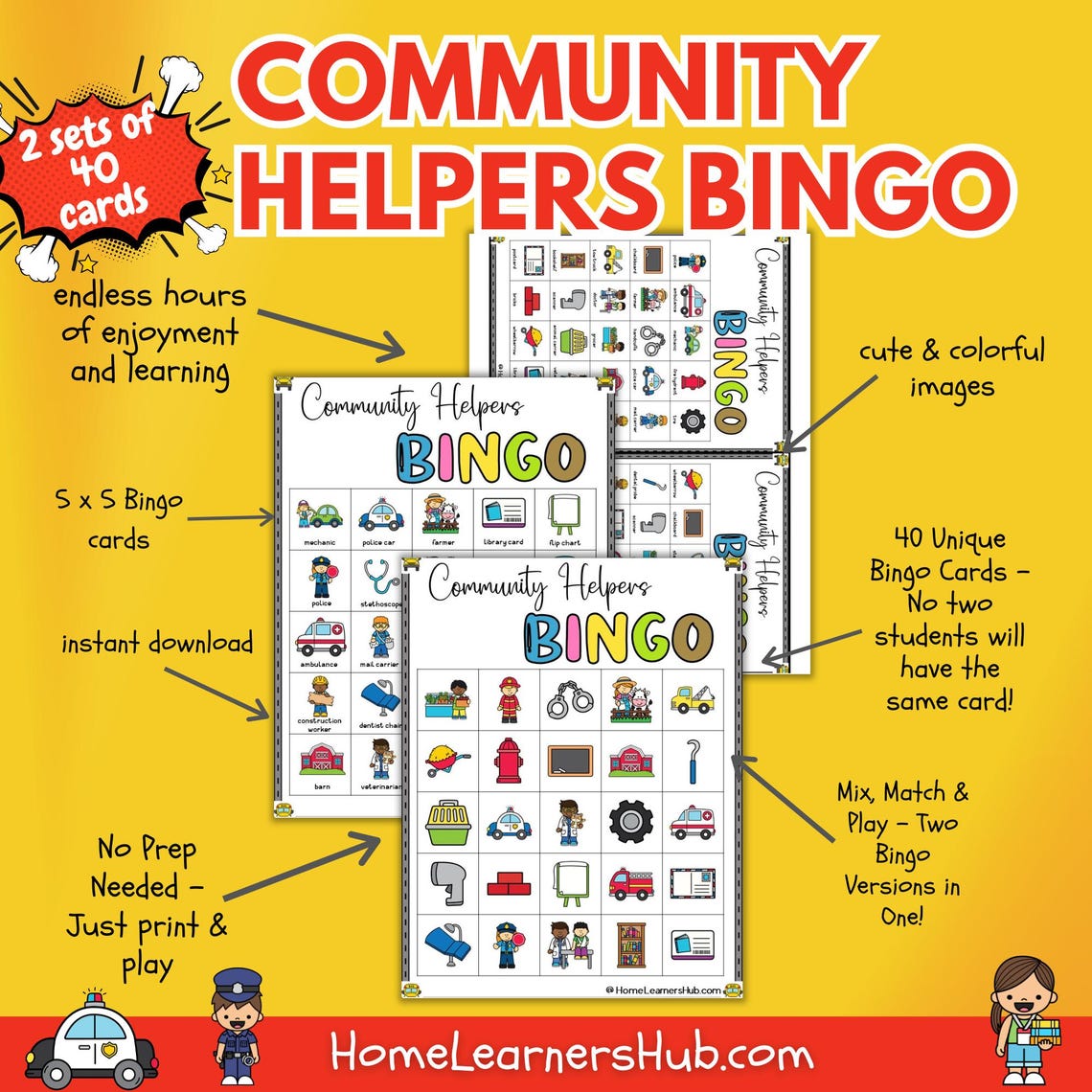 Community Helpers Bingo Cards 5x5 | Word + Picture Versions | Classroom ...