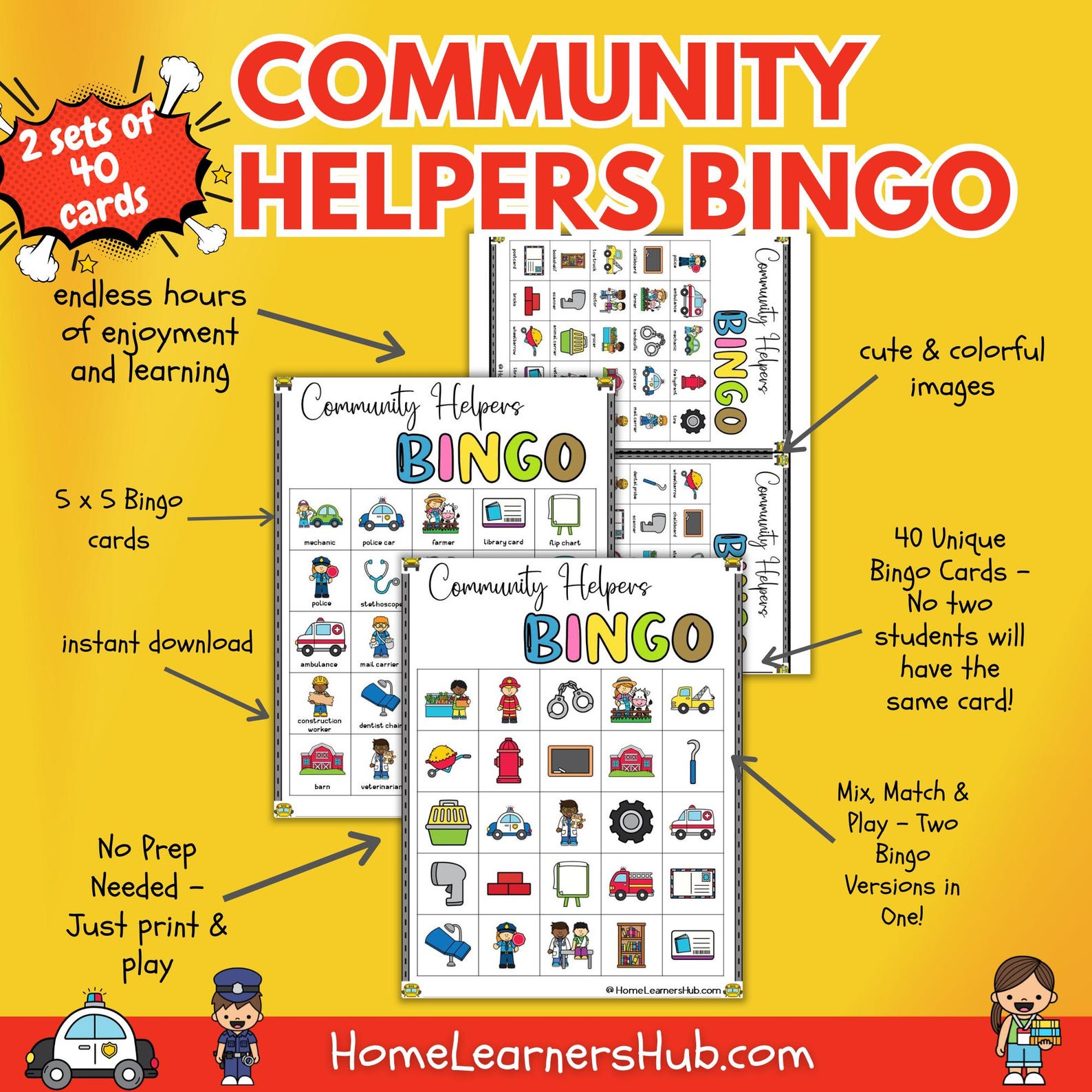 Community Helpers Bingo Cards 5x5 | Word + Picture Versions | Classroom ...