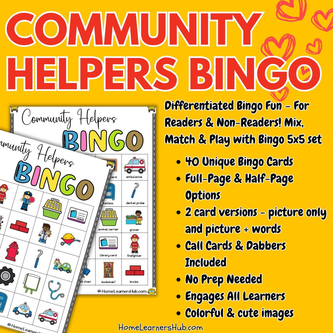 Community Helpers Bingo Cards 5x5 | Word + Picture Versions | Classroom ...