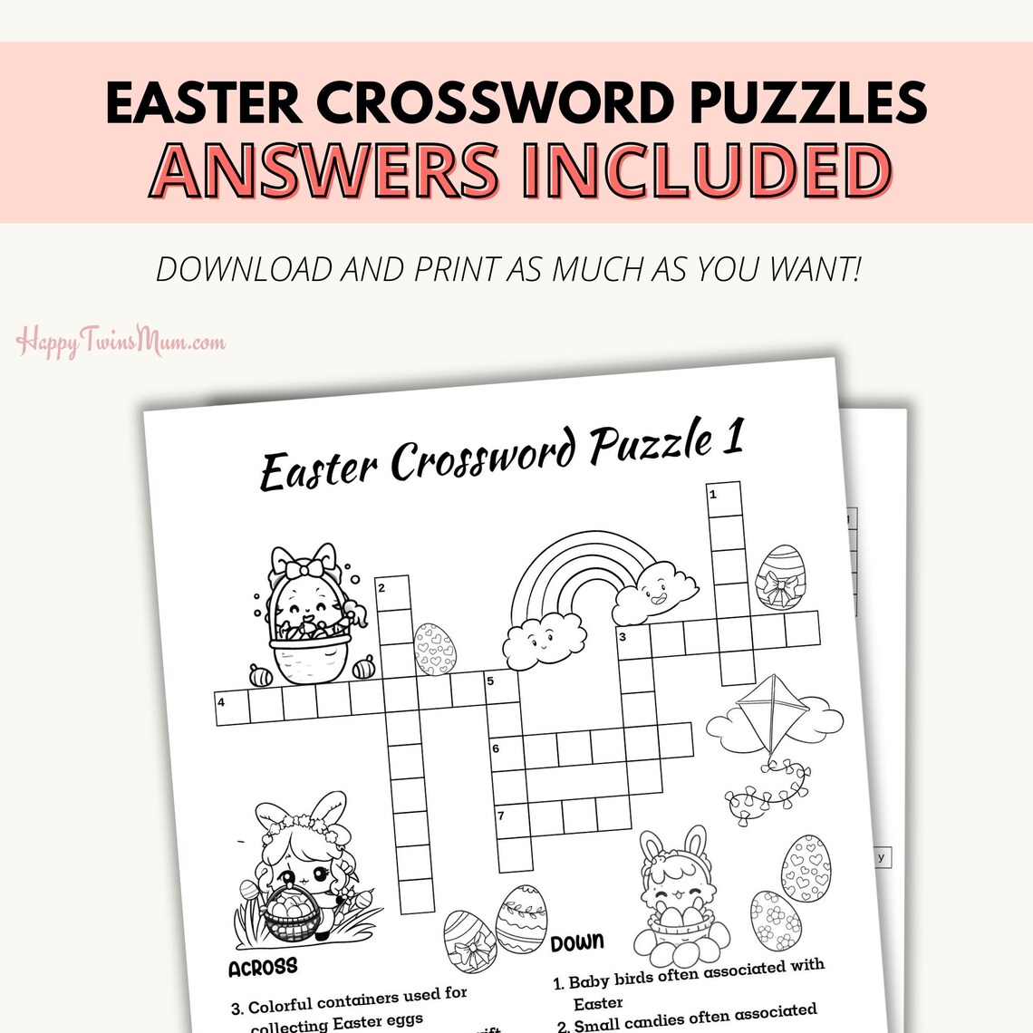 Easter Crossword Puzzles for Kids Printable Easter Activity for Kids ...