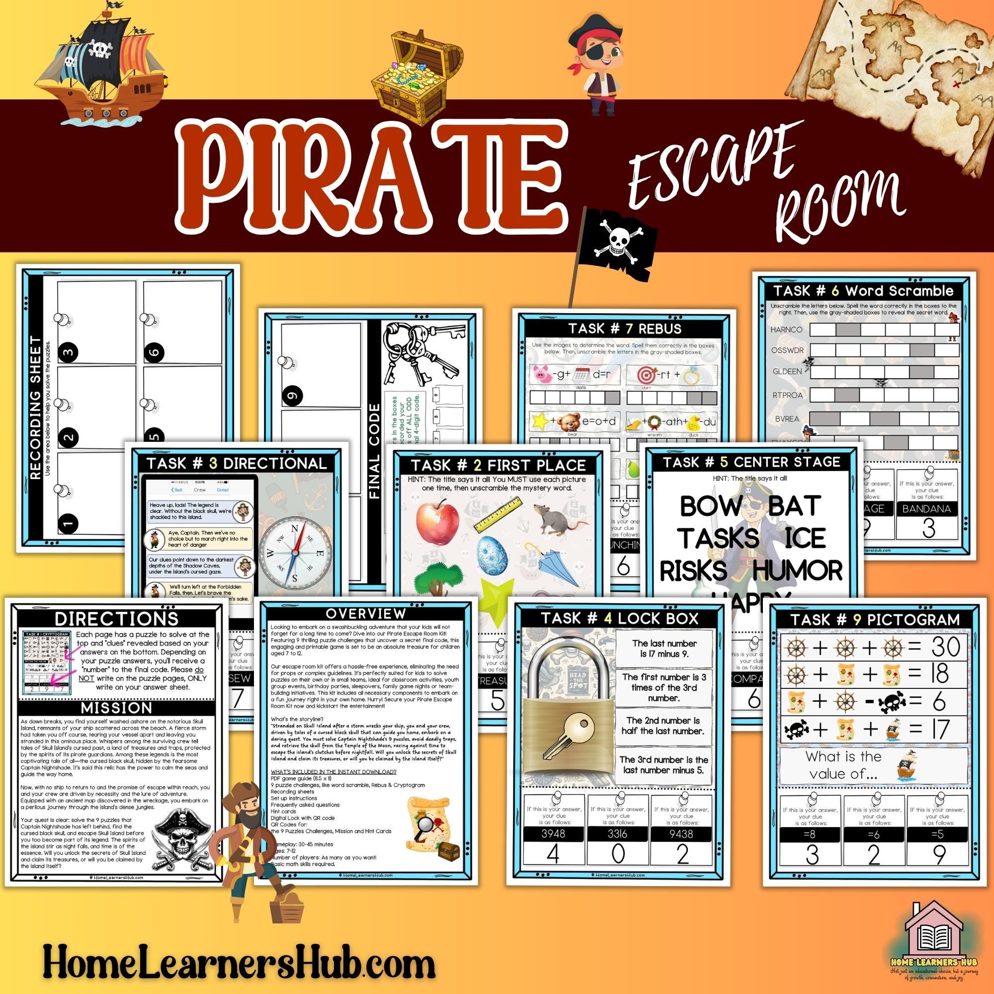 Pirate Escape Room Game| Treasure Adventure Printable Party Game for ...