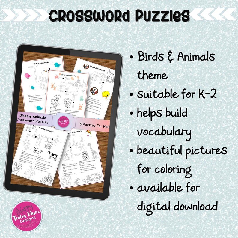 Crossword Puzzles for Kids| Birds and Animals| Word Game| Brain Game ...