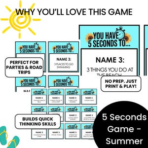 5 Seconds Game - Summer Edition | Party Game | Printable Family Fun ...